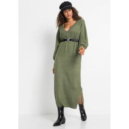 bonprix Damen bonprix Strickkleid &raquo;Oversized Strickkleid in Midil&auml;nge&laquo; Oversized Strickkleid in Midil&auml;nge mit Ballon&auml;rmeln und V-Ausschnitt gr&uuml;n 52/54