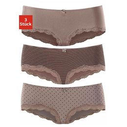 Lascana Damen Lascana Panty 3er-Pack, aus elastischer Baumwolle mit zarter Spitze grau 32/34