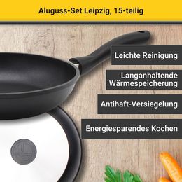 Kr&uuml;ger Topf-Set &raquo;Aluguss Topf-/ Pfannenset LEIPZIG inkl. K&uuml;chenhelfern, 15 tlg.&laquo; Set, Fleischtopf 16+20+24 cm, Pfanne flach 20+28 cm, 7 tlg. K&uuml;chenhelferset,