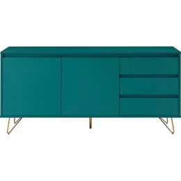 Salesfever Sideboard &raquo;Bolton Zeitlose Kommode f&uuml;r stilvolle Ordnung&laquo; Kommode mit Haarnadelbeine aus Metall mit Messinglegierung gr&uuml;n MDF, Metall