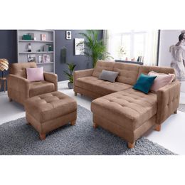 exxpo - sofa fashion Ecksofa &raquo;Elio, kompakt, bequem & zeitloses Design, Breite 217cm, L-Form&laquo; wahlweise mit Bettfunktion braun Luxus-Kunstleder;