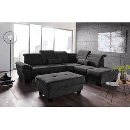 Places of Style Ecksofa &raquo;Cornwall L-Form&laquo; incl. Sitztiefenverstellung, mit Bettfunktion und Kopfteilverstellung schwarz Struktur fein (100% Polyester)