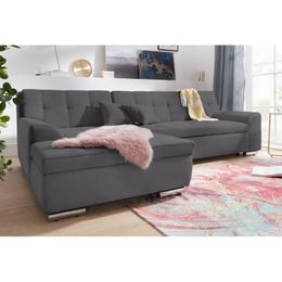DOMO collection Ecksofa &raquo;Aversa, moderne Steppung, geschwungene Armlehnen, Breite 267cm&laquo; L-Form, wahlweise mit Bettfunktion schwarz Struktur weich (