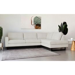 Home Affaire Ecksofa &raquo;Pinto, 290 cm, Cord, Chenille, Lederoptik, Ottomane links / rechts&laquo; mit Keder, schwarze Metallf&uuml;&szlig;e, Wellenunterfederung beige 90