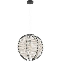 Eglo H&auml;ngeleuchte &raquo;Waverton H&auml;ngelampe, Esszimmerlampe, Metall, Holz, Textil in Wei&szlig;, E27&laquo; E27 1 Stk. H&auml;ngeleuchte - H110 x &Oslash;48 cm - schwarz - 1X40W 