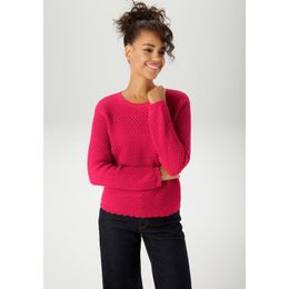 Aniston Casual Damen Aniston CASUAL Strickpullover mit gewellten B&uuml;ndchen am Saum und den langen &Auml;rmeln rot 44