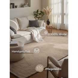 Hanse Home Wollteppich &raquo;Eleni&laquo; rechteckig 18 mm H&ouml;he Handgetuftet, Wolle, Natur, Wohnzimmer, Schlafzimmer, Skandi, Hygge beige Wolle
