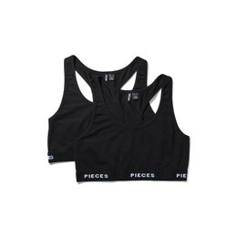 Pieces Damen Pieces Bustier &raquo;PCLOGO LADY TOP 2 PACK NOOS BC&laquo; Packung, 2 Stk. schwarz XS (34), N-Gr