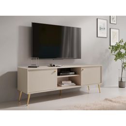 Home Affaire Lowboard &raquo;ROMELIS TV-Schrank mit 2 T&uuml;ren und einem Fach, B/T/H: 156/40,5/54,8 cm&laquo; Beige TV-Kommode mit goldenen Akzenten, viel Stauraum 