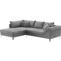 Ecksofa &raquo;Portofino L-Form&laquo; 4 Bezugsqualit&auml;ten, 13,5 cm hohe Metall-Profilf&uuml;&szlig;e in matt-schwarz grau Memphis (Grundgewebe - 100% Polyester; Nutzschicht-