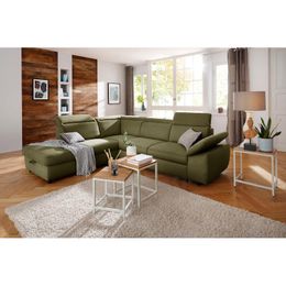 Home Affaire Ecksofa &raquo;Mauritius L-Form&laquo; mit Ottomane, mit Kopfteil- und Armlehnverstellung gr&uuml;n Struktur fein (100% Polyester);Luxus-Microfaser 