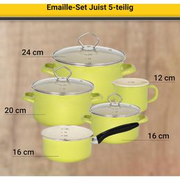 Kr&uuml;ger Topf-Set &raquo;Juist&laquo; Set, Fleischtopf 16/20/24 cm, Milchtopf 12 cm, Stieltopf 16 cm, 8 Stk. tlg. Emaille gr&uuml;n