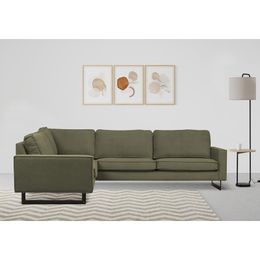 Home Affaire Ecksofa &raquo;Pinto, XXL, 250/290 cm, langer Schenkel, Ottomane&laquo; Cord, Chenille, Lederoptik, mit Keder, Metallf&uuml;&szlig;e, Wellenunterfederung gr&uuml;n 
