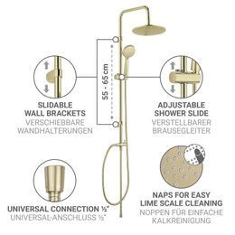 Wenko Duschsystem &raquo;Young Line&laquo; Komplett-Set, 7 Stk. tlg. Duschstange mit Halter, Handbrause, Regenduschkopf & Duschschlauch ABS-Kunststoff, Edelstahl,