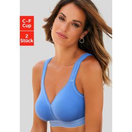 Petite Fleur Damen Petite Fleur Entlastungs-BH Packung, 2 St&uuml;ck, ohne B&uuml;gel mit Unterbrustband in Streifen-Optik blau 100, Cup E