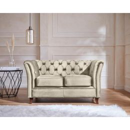 Home Affaire Chesterfield-Sofa &raquo;Reims&laquo; mit echter Chesterfield-Knopfheftung, hochwertige Verarbeitung beige Samtoptik (100% Polyester)