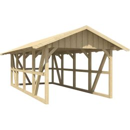 Skan Holz Einzelcarport &raquo;Schwarzwald&laquo; Massivholz 300 cm Eiche hell mit Dachschalung braun