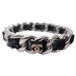 Chanel Armband - Chanel-LOGO-CC-STRASS-ARMBAND 2013 SAMTVERSCHLITZT - Gr. ONESIZE - in Silber - f&uuml;r Damen