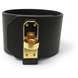 Herm&egrave;s Herm&egrave;s Armband - HERMES KELLY TWIST GM T2 AUS SCHWARZEM LEDER MIT G - Gr. ONESIZE - in Schwarz - f&uuml;r Damen