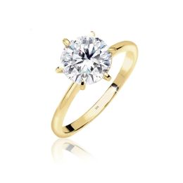 Elli Ringe - Ring Solit&auml;r 375 Gelbgold Zirkonia Geschenkidee - Gr. 58 MM - in Wei&szlig; - f&uuml;r Damen