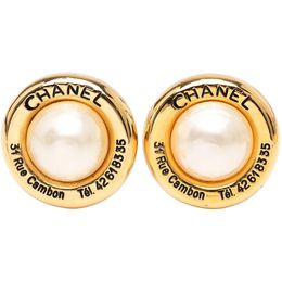 Chanel Ohrringe - Gold Plated Faux Pearl Round Clip on Earrings - Gr. unisize - in Gold - f&uuml;r Damen