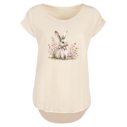 F4NT4STIC Long Cut T-Shirt Niedlicher Osterhase mit Blumen in Whitesand | Gr.: L