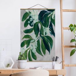 Bilderwelten Stoffbild mit Posterleisten Bl&auml;tter und Bl&uuml;ten in Gouache