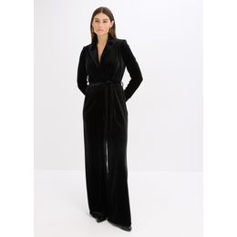 bonprix Jersey-Jumpsuit aus flie&szlig;endem Samt, schwarz