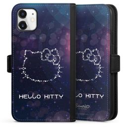 DeinDesign iPhone 11 Handy Klapph&uuml;lle Handyh&uuml;lle aus Kunst Leder schwarz Flip Case Merchandise Hello Kitty Weltall Sideflip mit Lasche