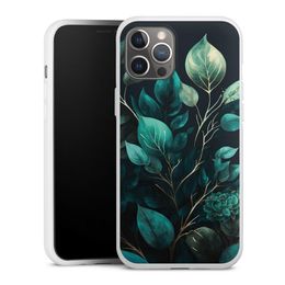 DeinDesign iPhone 12 Pro Max Handy Silikon H&uuml;lle Case wei&szlig; Handyh&uuml;lle Leaves Black Eukalyptus Silikon Case