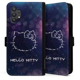 DeinDesign Galaxy A32 5G Handy Klapph&uuml;lle Handyh&uuml;lle aus Kunst Leder schwarz Flip Case Hello Kitty Weltall Merchandise Sideflip mit langer Lasche