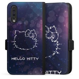 DeinDesign Galaxy A50 Handy Klapph&uuml;lle Handyh&uuml;lle aus Kunst Leder schwarz Flip Case Merchandise Hello Kitty Weltall Sideflip mit Lasche