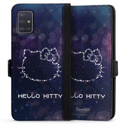 DeinDesign Galaxy A51 Handy Klapph&uuml;lle Handyh&uuml;lle aus Kunst Leder schwarz Flip Case Merchandise Hello Kitty Weltall Sideflip mit Lasche