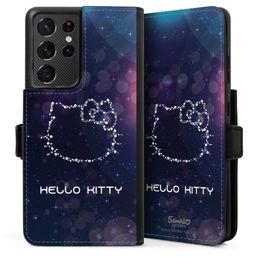 DeinDesign Galaxy S21 Ultra 5G Handy Klapph&uuml;lle Handyh&uuml;lle aus Kunst Leder schwarz Flip Case Merchandise Hello Kitty Weltall Sideflip mit Lasche