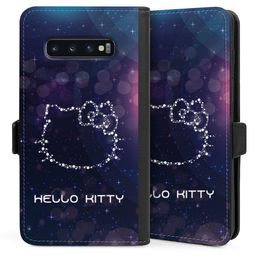 DeinDesign Galaxy S10 Plus Handy Klapph&uuml;lle Handyh&uuml;lle aus Kunst Leder schwarz Flip Case Merchandise Hello Kitty Weltall Sideflip mit Lasche