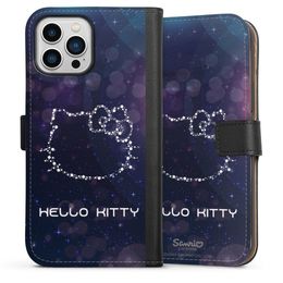 DeinDesign iPhone 13 Pro Max Handy Klapph&uuml;lle Handyh&uuml;lle aus Kunst Leder schwarz Flip Case Merchandise Hello Kitty Weltall Sideflip mit langer Lasche