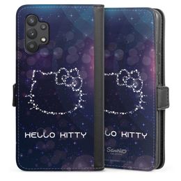 DeinDesign Galaxy A32 4G Handy Klapph&uuml;lle Handyh&uuml;lle aus Kunst Leder schwarz Flip Case Merchandise Hello Kitty Weltall Sideflip mit Lasche