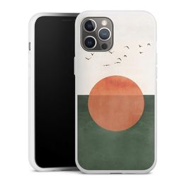 DeinDesign iPhone 12 Pro Max Handy Silikon H&uuml;lle Case wei&szlig; Handyh&uuml;lle Sunshine Bird Sunset Silikon Case
