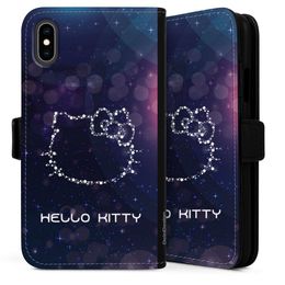 DeinDesign iPhone X Handy Klapph&uuml;lle Handyh&uuml;lle aus Kunst Leder schwarz Flip Case Merchandise Hello Kitty Weltall Sideflip mit langer Lasche