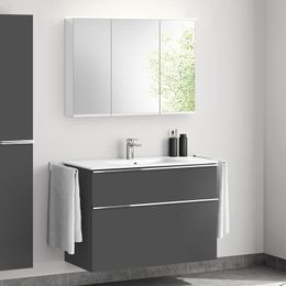 evineo ineo4 Unterschrank B: 101 cm, 2 Ausz&uuml;ge, mit Griff, Waschtisch wei&szlig;, mit Spiegelschrank,, BE0836WH+BE0202AN+BEA003MI+BL001197,