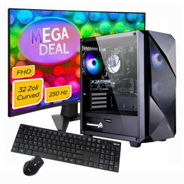GAMEMAX Gaming-PC-Komplettsystem "MegaDeal Striker 2713 Intel i7 14700F 16GB 1TB SSD RTX 5060Ti", Energieeffizienz: E (A-G), schwarz, Microsoft Windows 11 Home (64 Bit), 16 GB RAM 1.000 GB SSD, Computer_Komplettsysteme, Windows 11 + MSI MAG 32C6X Curved Monitor, 80cm (32")