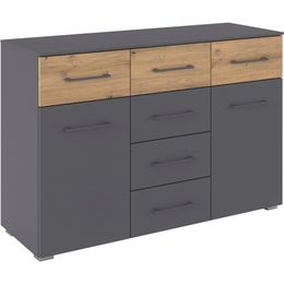 Kombikommode Rauch, B:120cm H:81cm T:42cmgraumetallic, eiche artisan, Holzwerkstoff, Sideboards, "Sideboard Kommode Schubladenkommode T&uuml;renkommode