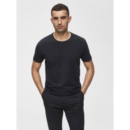 Rundhalsshirt Selected "SLHNEWPIMA SS O-NECK TEE NOOS", Herren, Gr. L, schwarz, Single Jersey, Obermaterial: 95% Baumwolle, 5% Elasthan, unifarben, normal normal, Rundhals, gerader Abschluss, Shirts Rundhalsshirt