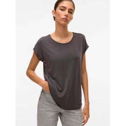 V&eacute;ro Moda Rundhalsshirt VERO MODA "VMAVA PLAIN SS TOP GAJRS NOOS", Damen, Gr. M, grau (asphalt), Jersey, Obermaterial: 95% Lyocell (TENCEL&trade;), 5% Elasthan, unifarben, regular fit normal, Rundhals, Shirts Rundhalsshirt, Materialmix, regular fit