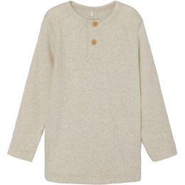 Langarmshirt name it "NMMKAB LS TOP NOOS", Jungen, Gr. 110, beige (peyote melange), Feinripp, Obermaterial: 57% Baumwolle, 38% Modal, 5% Elasthan, meliert, unifarben, normal normal, Rundhals, abgesteppte Kante, Shirts Langarmshirt, Im Henley-Stil - mit kurzer Knopfleise, normal geschnitten