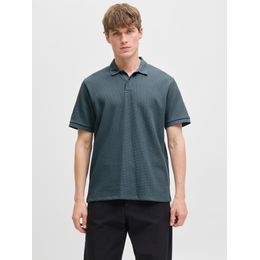 Jack & Jones Poloshirt JACK & JONES "JJEAUSTIN POLO SS NOOS", Herren, Gr. M, stormy weather detail:classic, Jersey, Obermaterial: 58% Polyester, 40% Baumwolle, 2% Elasthan, unifarben, regular fit normal, ohne Ausschnitt, gerader Abschluss, Shirts, Materialmix, regular fit