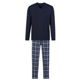 Pyjama s.Oliver, Herren, Gr. 48/50, blau (marine, kariert), Single Jersey, Obermaterial: 100% Baumwolle, kariert, Basic, bequem lang, V-Ausschnitt, abgesteppte Kante, Homewear-Sets Pyjama, mit Karo-Hose, Topseller