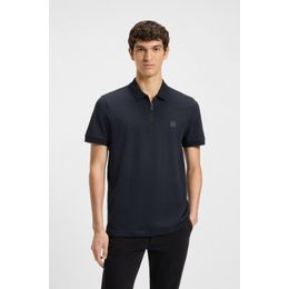 Poloshirt BOSS Orange "Passerzip", Herren, Gr. L, blau (dunkelblau404), Jersey, Obermaterial: 95% Baumwolle, 5% Elasthan, unifarben, regular fit h&uuml;ftlang, hoch geschlossener Ausschnitt, eingesetzt B&uuml;ndchen, Shirts, mit Polokragen