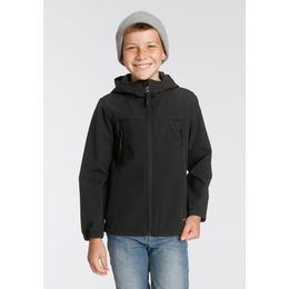 Softshelljacke Icepeak "Icepeak KONAN JR", Jungen, Gr. 116, schwarz, Softshell, Obermaterial: 95% Polyester, 5% Elasthan, regular fit h&uuml;ftlang, hoch geschlossener Ausschnitt, elastischer Bund, Jacken Softshelljacke, aus winddichtem und wasserabweisendem Material