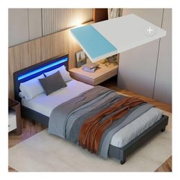 Juskys Polsterbett Paris grau 120&times;200 cm Bettgestell LED-Beleuchtung, Lattenrost & Matratze